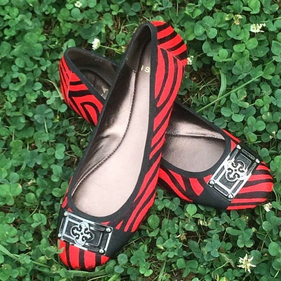 Isola | Shoes | Red And Black Zebra Print Flats | Poshmark